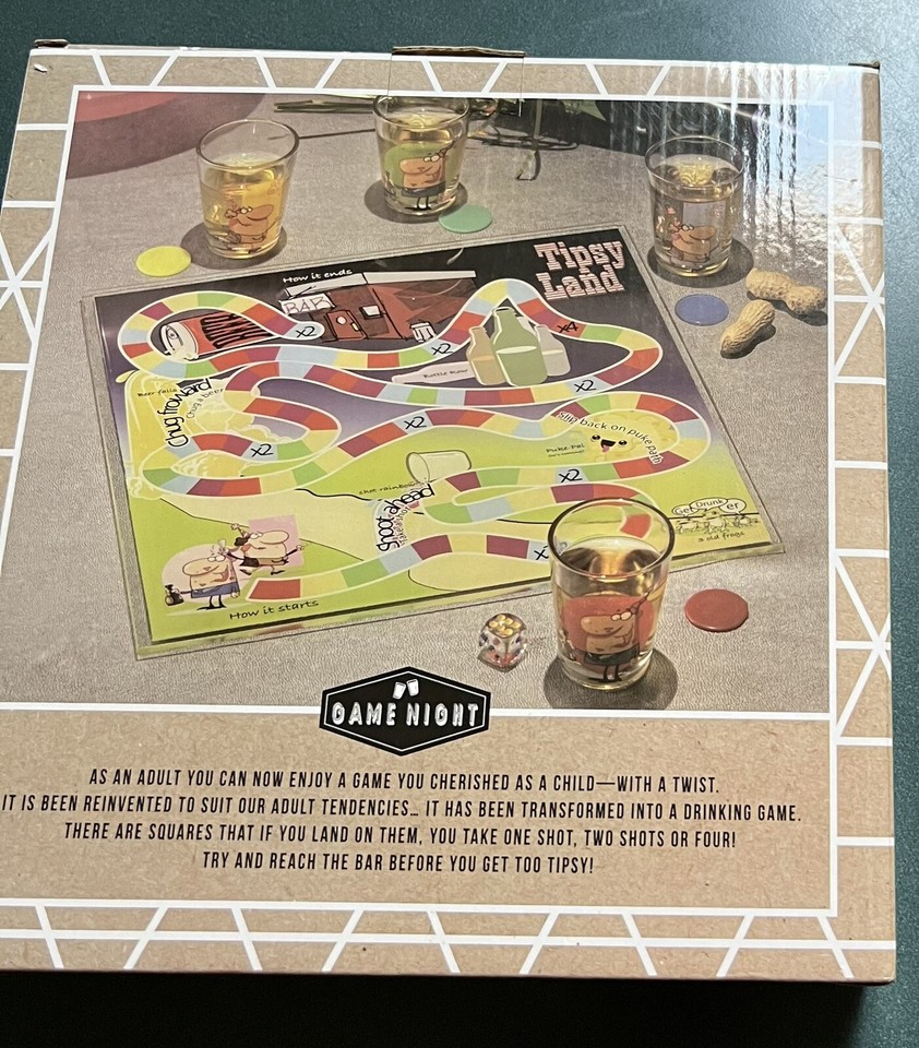 Game Night Tipsy Land Glass Board Drinking Game W/ 4 Shot Glasses | eBay