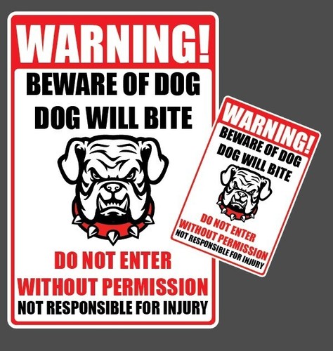 2 PK 1 X LARGE 1 X SMALL BEWARE OF DOG WARNING DOG BITE 3M Vinyl ...
