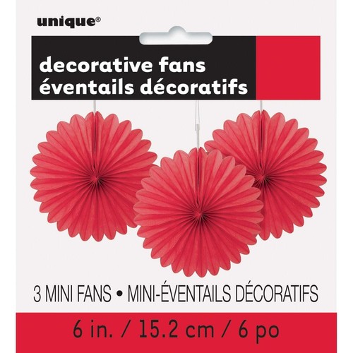 15cm Mini Red Tissue Paper Fan Pack of 3 Party Supplies Birthday ...