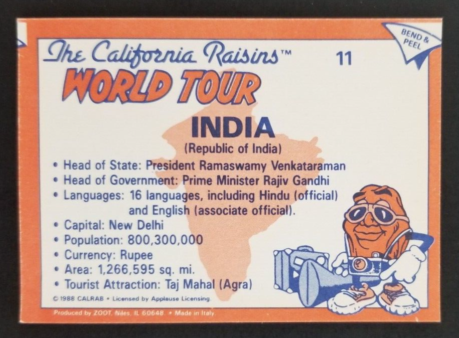 California Raisins 1988 India World Tour Sticker Card #11 (NM) | eBay