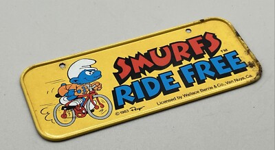 Smurf Ride Free 1983 Metal Bike Bicycle License Plate | eBay