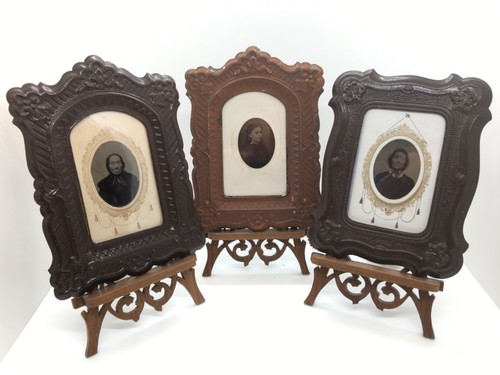 Civil War Period. 3 PAPER MACHE FRAMES. For Carte de Visite Or Tintypes ...