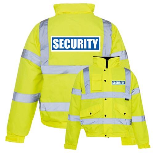 Yellow Reflective Security Hi Vis Bomber Jacket Printed Work Coat High ...