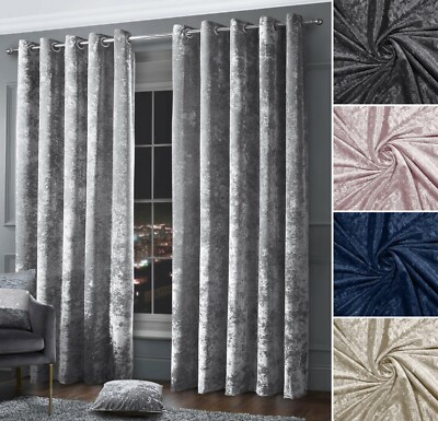 Crushed Velvet Ring top Eyelet Fully Lined Ready Made Curtain Pair ...