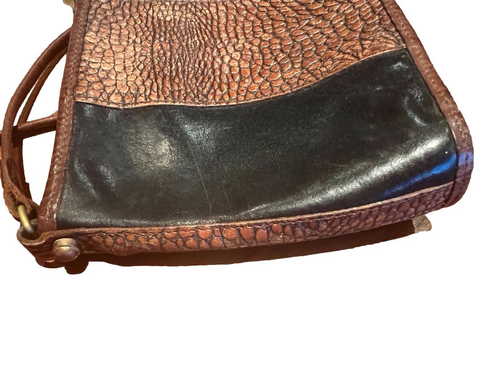 BRAHMIN Vintage Black Leather Brown Croc Accent Crossbody Shoulder ...