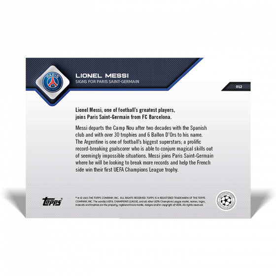 21 Topps Now UCL #12 Lionel Messi signs w/ PSG Paris Saint Germain - IN ...