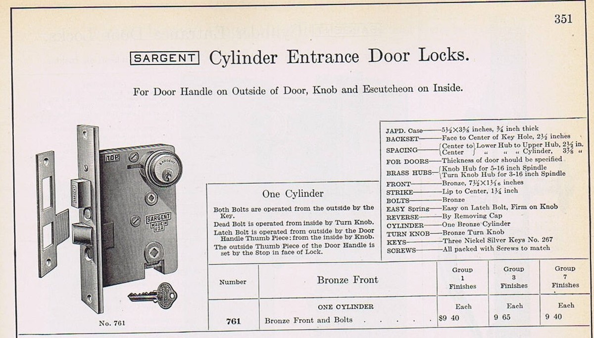 Sargent Mortise Lockset 761 SARGENT Studio Collection Products