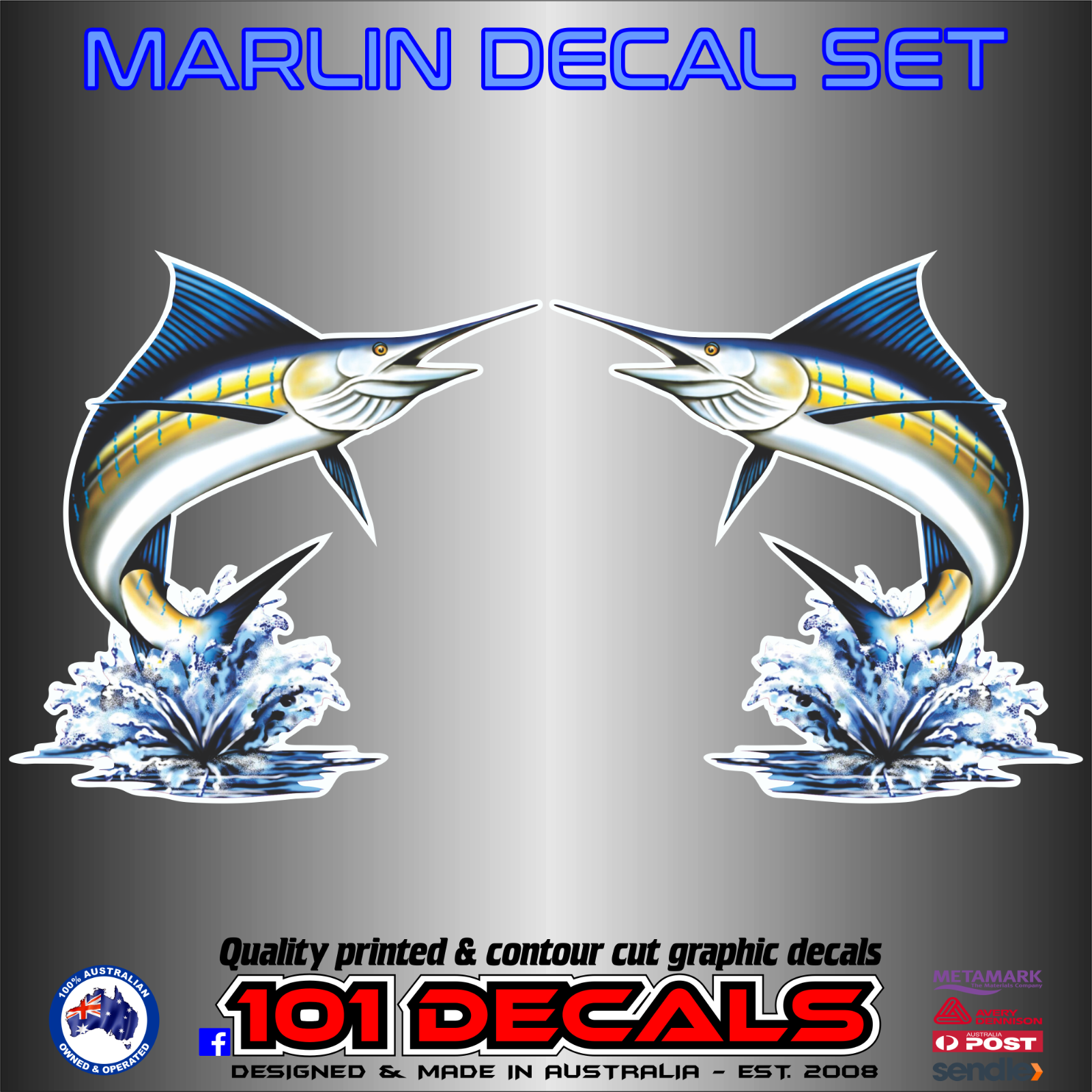 MARLIN graphics laminated decal stickers for boat,half-cabin,tinny,car ...