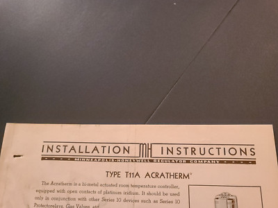 Installation & Instructions for Honeywell Type T11A Agratherm ...
