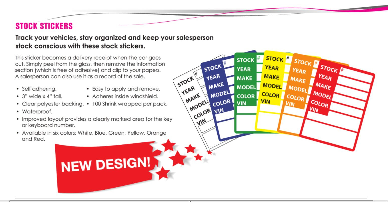 Car Dealer Stock Stickers, 500 Vehicle Stock Sticker, Car Lot Stock ...