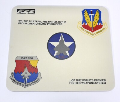 Vtg USAF F-22 Raptor Team Lockheed Boeing Tactical Fighter Mouse Pad 80 ...