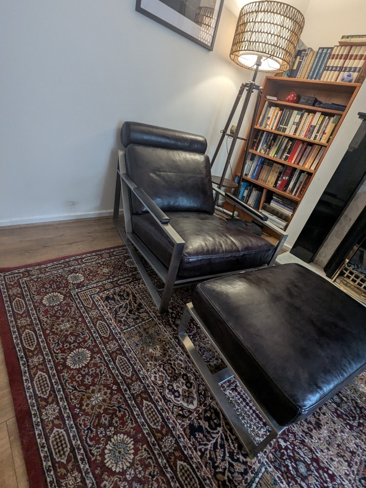 Black & Chrome Milo Baughman Style Lounge Chair with Ottoman By Coach ...