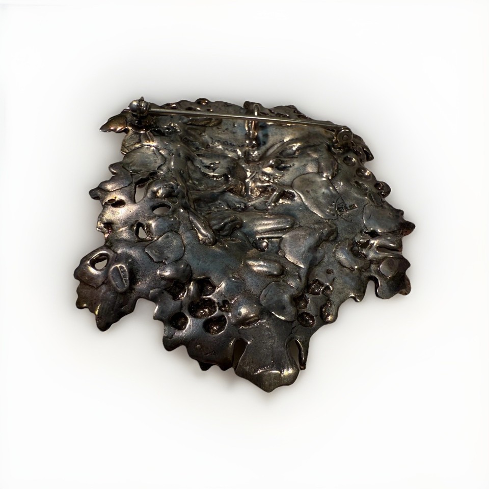 Large Sterling Silver Bacchus Green Man Brooch Pin Signed Grape Vine ...