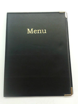 TOP QUALITY A4 MENU FOLDERS IN BLACK LEATHER LOOK PVC WITH GUILT ...