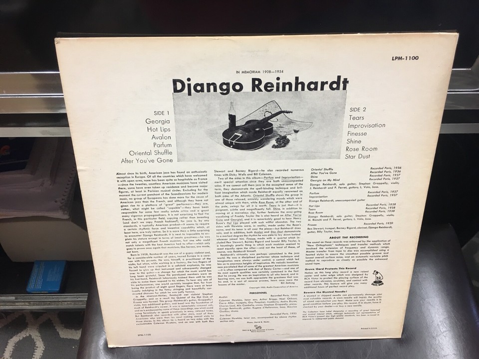 Django Reinhardt ‎In Memoriam 1908-1954 RCA Victor 1955 LPM 1100 VG+ ...