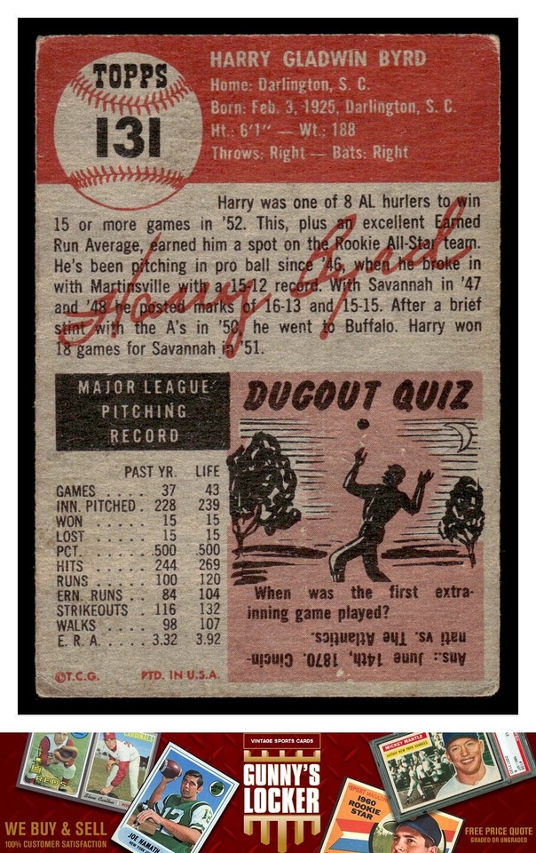1953 Topps Harry Byrd 131 Philadelphia Athletics | eBay