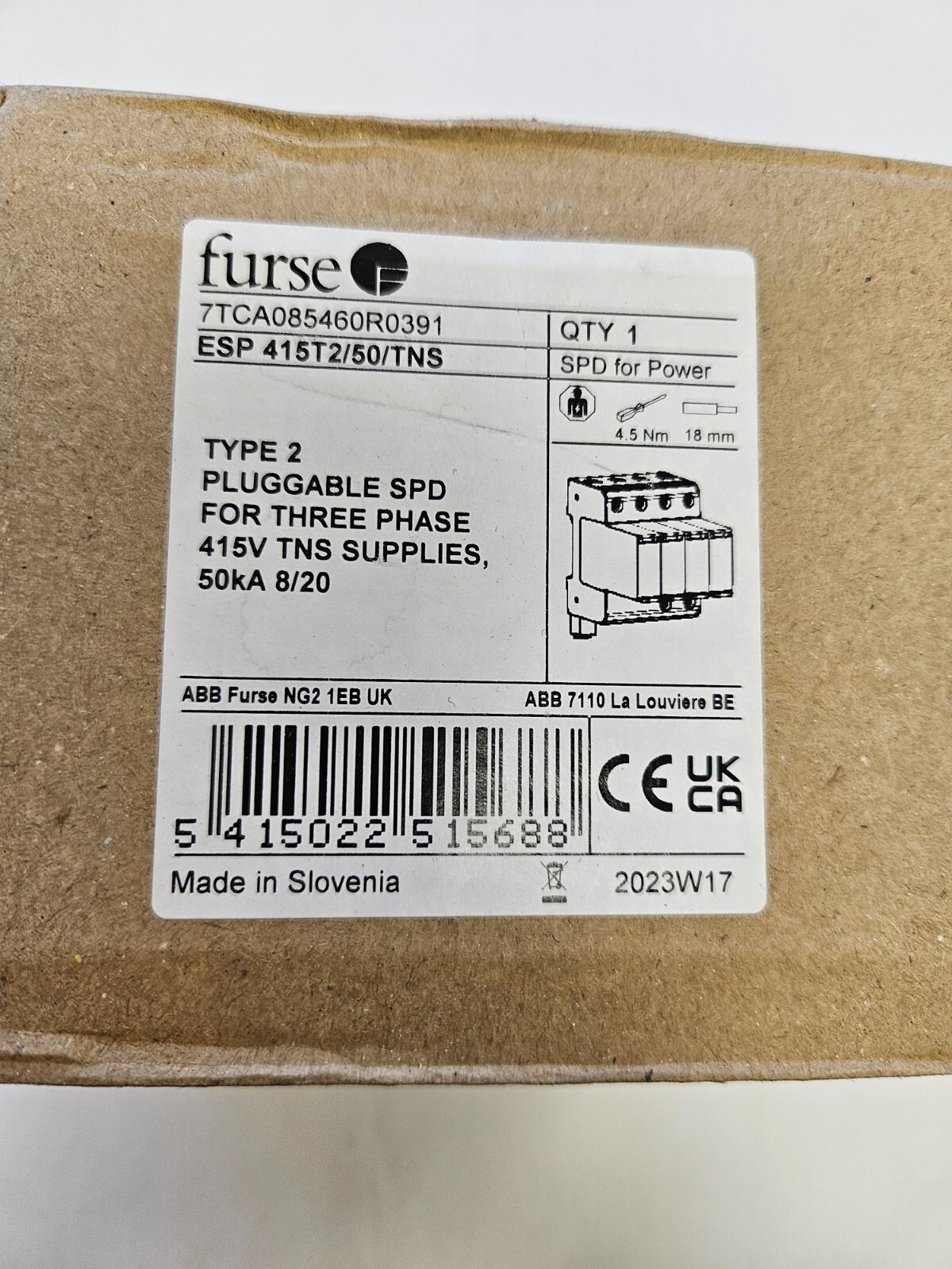 ABB-FURSE SURGE PROTECTION SPD 3 PHASE TNS P 3P+N 415V ESP415T2/TNS ...