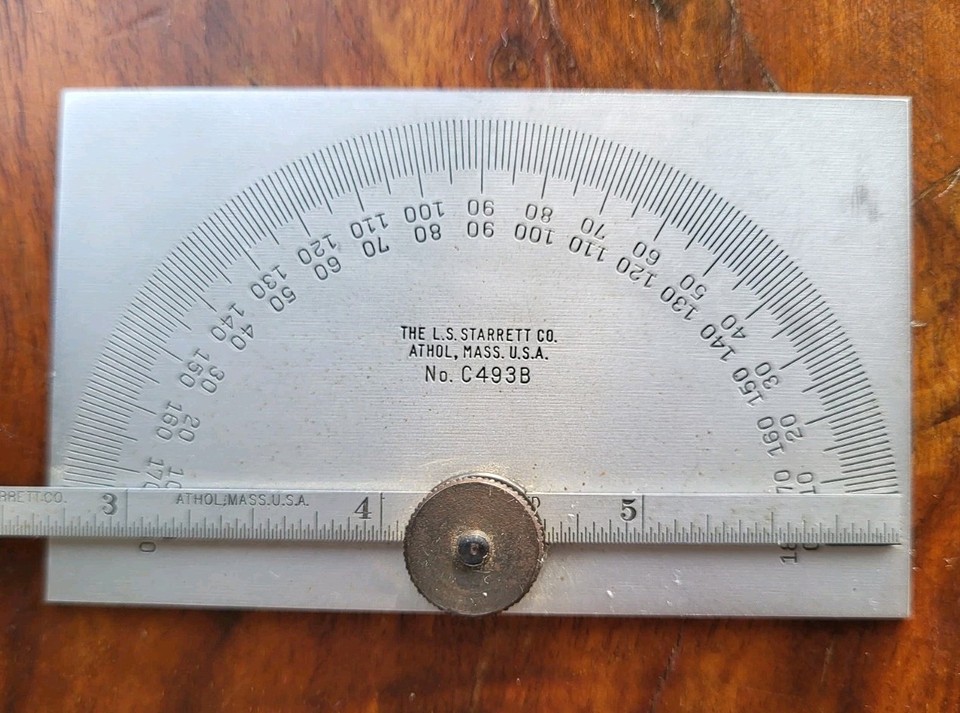 L. S. Starrett No. C493B Protractor/No. 610N 6" Rule/Depth Gage ...