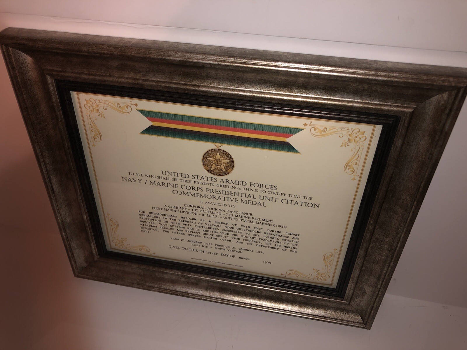 NAVY / USMC PRESIDENTIAL UNIT CITATION COMMEMORATIVE MEDAL CERTIFICATE ...