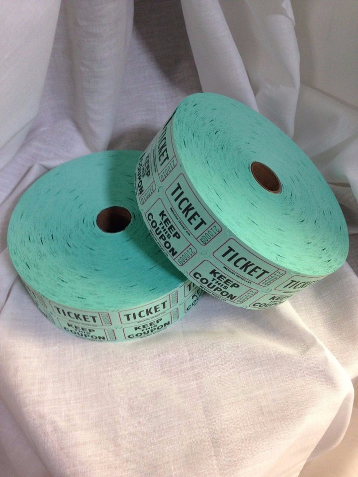 1 Case Raffle Tickets 20 Rolls 2000 Ea. 50/50 Assorted Double Stub ...