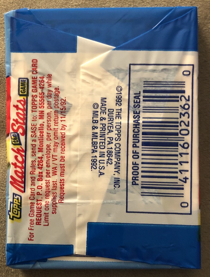 1992 Topps Wax Pack Ramon Martinez Dodgers Kirk Dressendorfer Athletics ...