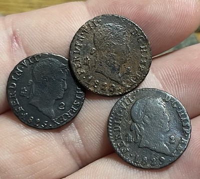 LOT OF 3 1820s 2 Maravedis Spanish Colonial Old Coin Segovia Mint ...