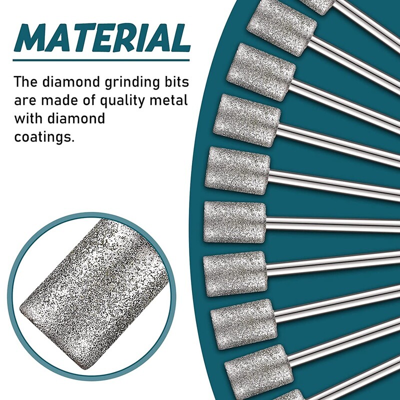 10 Pieces Diamond Bit Diamond Grinding Bits Head 1/8 Shank 8mm ...