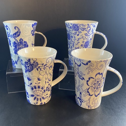 Maxwell Williams Blue Tapestry Set of 4 Tall Bone China Coffee/Tea Mugs ...