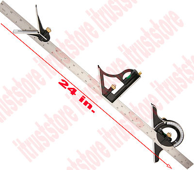LONG STEEL MACHINIST COMBINATION TRY TRI SQUARE RULER MEASURING ANGLE ...