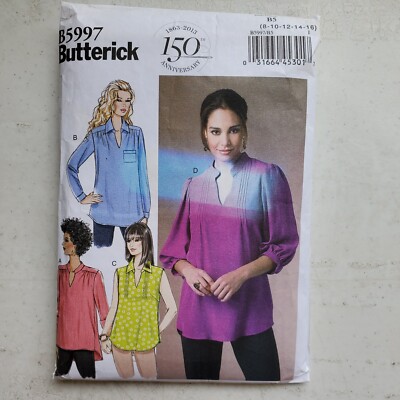 Butterick B5997 Top Blouse Loose-Fitting Pull-Over Easy Misses 8 - 16 ...