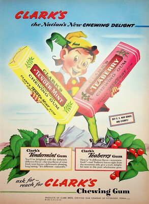 Original 1943 Clark's Chewing Gum Ad: The Nation's New Chewing Delight ...
