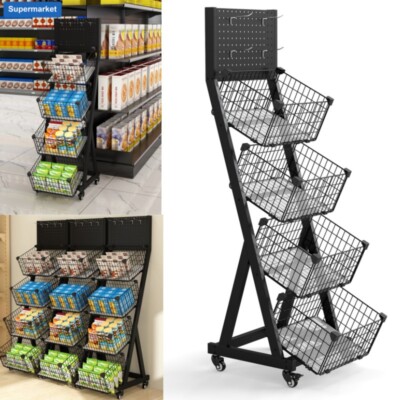 4 Tier Supermaket Snack Rack Display Stand Moveable Shelf for Store ...