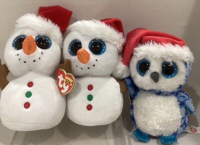 Lot of 3 ty Beanie Boos TY 2 Scoop Snowman ~ 1 Icicles Blue Owl Animal ...