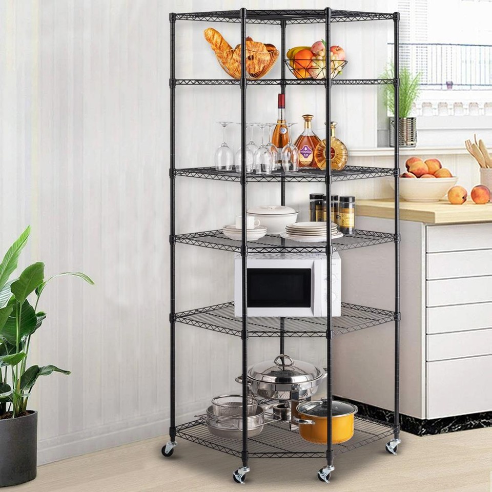 Corner Heavy Duty Wire Steel 6 Tier Corner Shelf Garage Storage ...