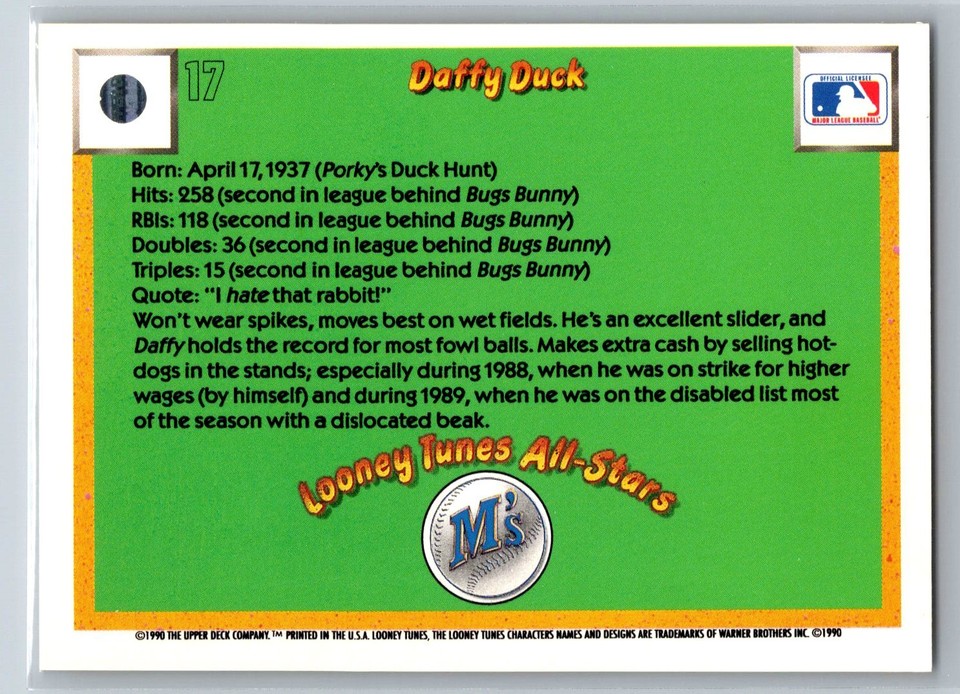 1990 Upper Deck Comic Ball Daffy Duck Seattle Mariners #2 / 17 | eBay
