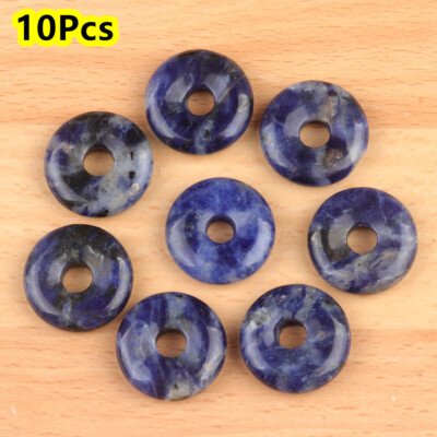 10Pcs 20x5mm Natural Blue Sodalite Round Donuts Large Hole Circle ...
