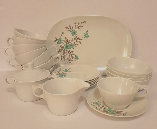 VTG MCM Texas Ware 21 Piece Set Melamine White with Flower Print | eBay