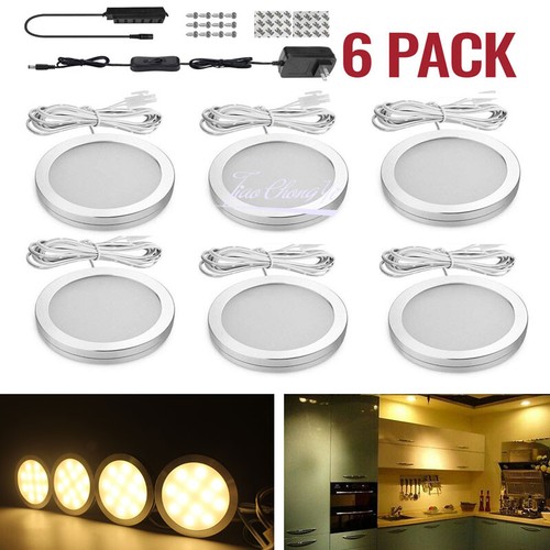 6 x warm white LED Light Under Cabinet Closet Puck Lamp Home Kitchen ...