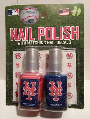 NY Mets MLB Orange/Blue Nail Polish Kit w/ Mets Nails Decals - NEW, HTF ...