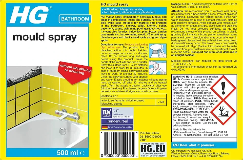 HG Mould Remover Spray, Mould Spray&Mildew Cleaner, Removes Mould From ...