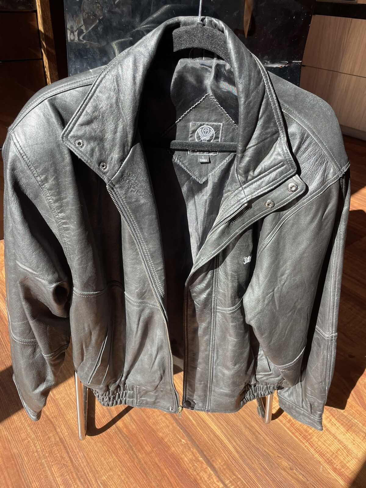 NEW Jagermeister Soft Leather biker Jacket Lined Zip Up Black Large ...