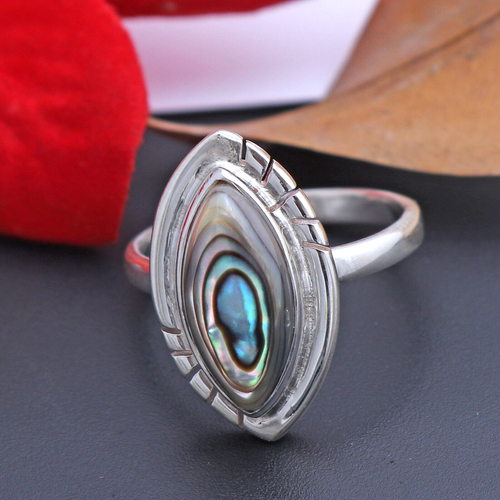🔥 Handmade Marquise Cut Abalone Shell 925 Sterling Silver Ring S7 | eBay