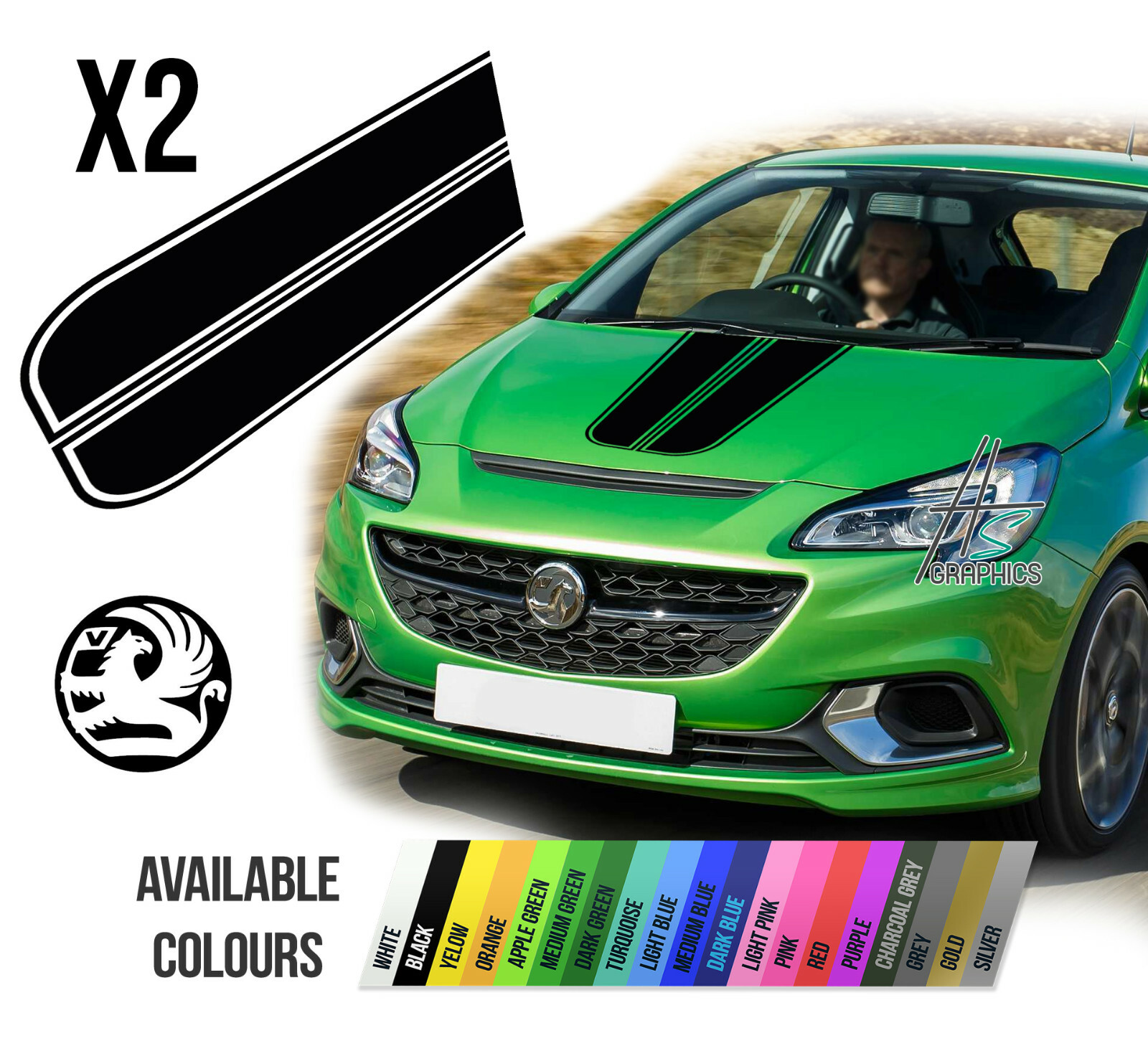 Vauxhall corsa bonnet stripes, sport racing stripes, front hood ...