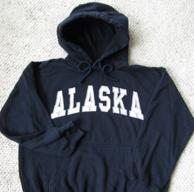 ALASKA stitched letters black long sleeve pullover Hoodie men S Prairie ...