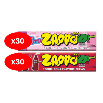 COMBO ZAPPO x 60 26g PACKETS - SOUR COLA & SOUR TUTTI FRUTTI FLAVOUR ...