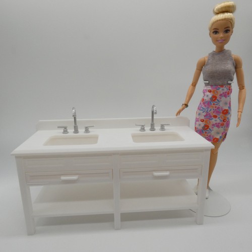 1/6 Scale Doll Furniture Bathroom Double Sink White Cabinet 1:6 Barbie ...
