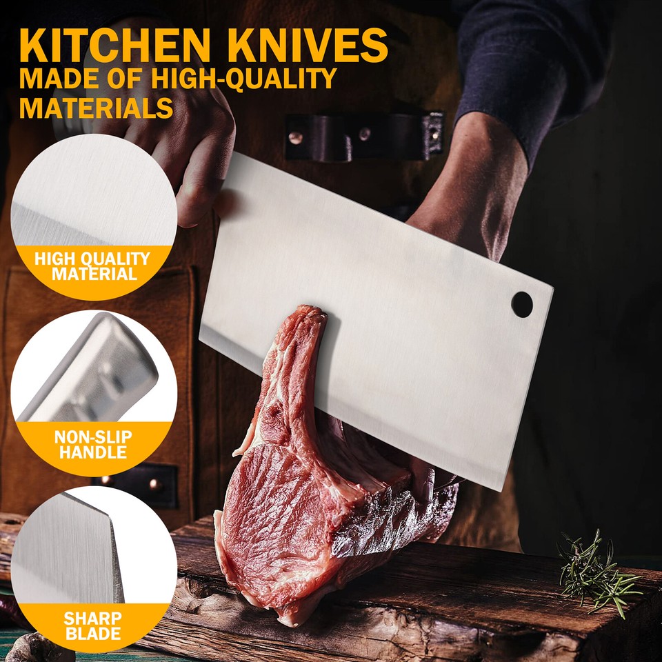 10"Professional Stainless Steel Meat Cleaver Knife Sharp Kitchen ...