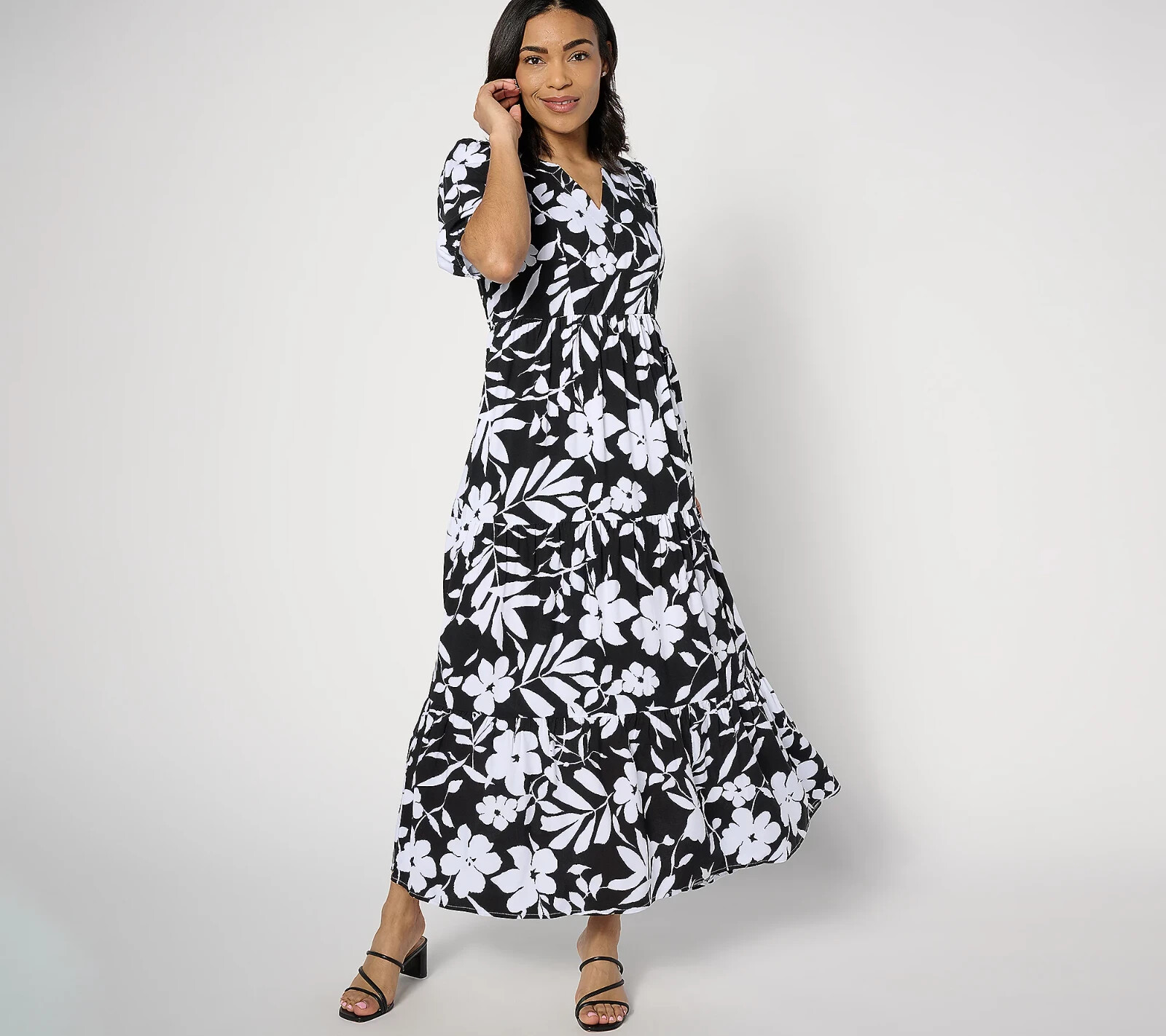 Susan Graver Passport Regular Printed Woven Maxi Dress-Black-4X A644524 ...