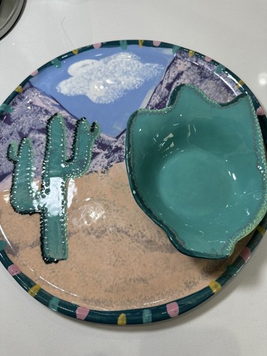 Lanz Russell Chip & Dip Platter & Bowl cactus Art Serving Tray Western ...