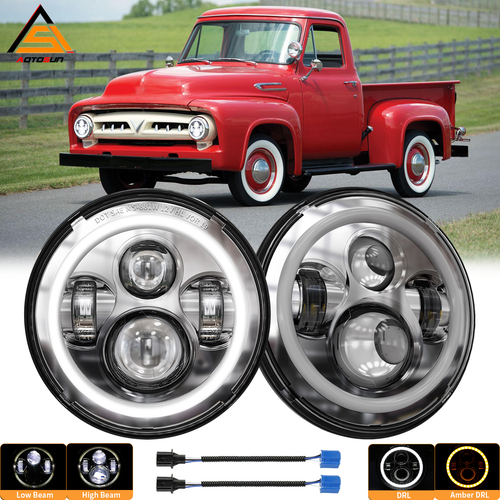 Pair 7" Inch Round LED Headlights Halo Angle Eyes For Chevy C10 C20 ...